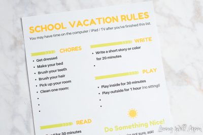 Free Printable Summer Vacation Rules Chart