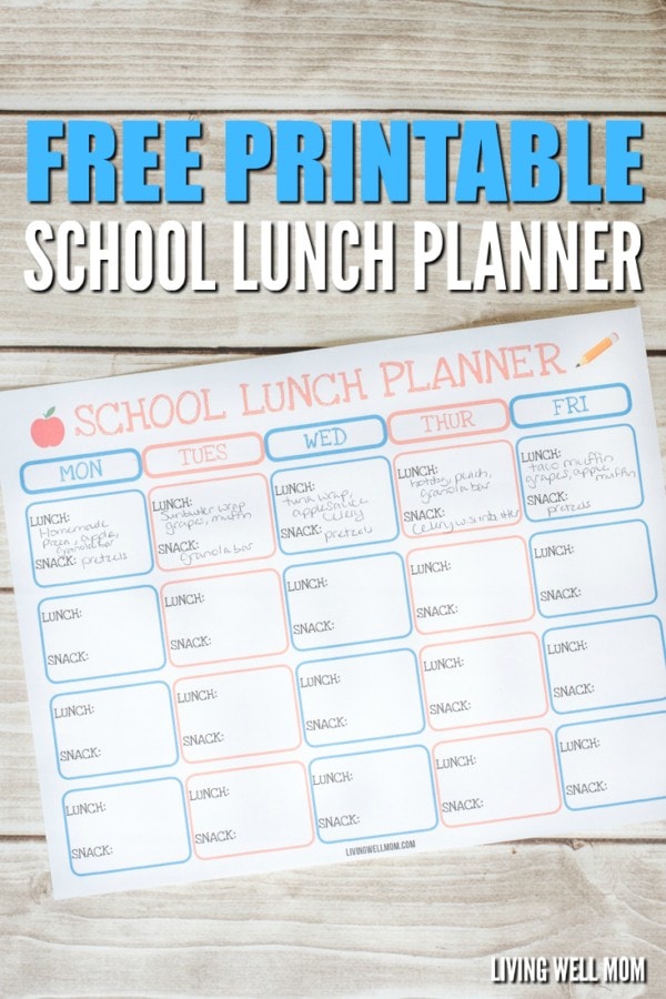 Free Printable School Lunch Planner for Kids